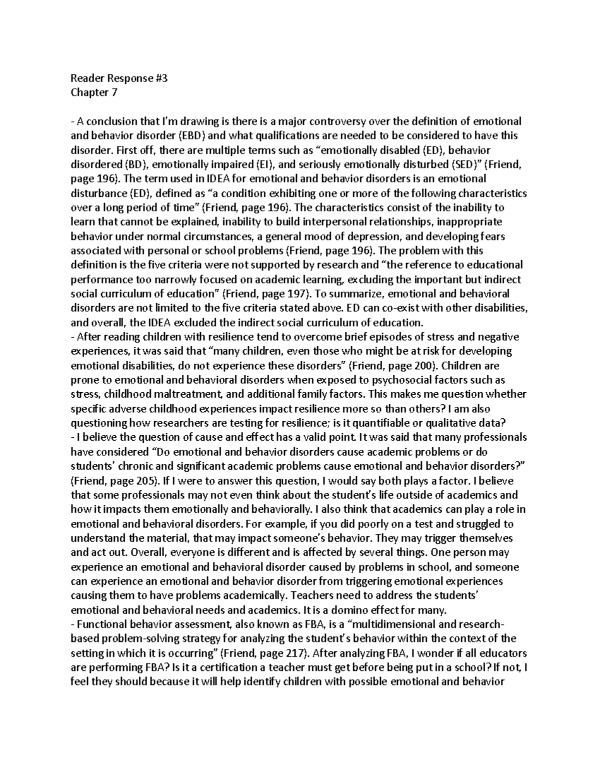 Chapter 7 notes - Reader Response # Chapter 7 A conclusion that I’m ...