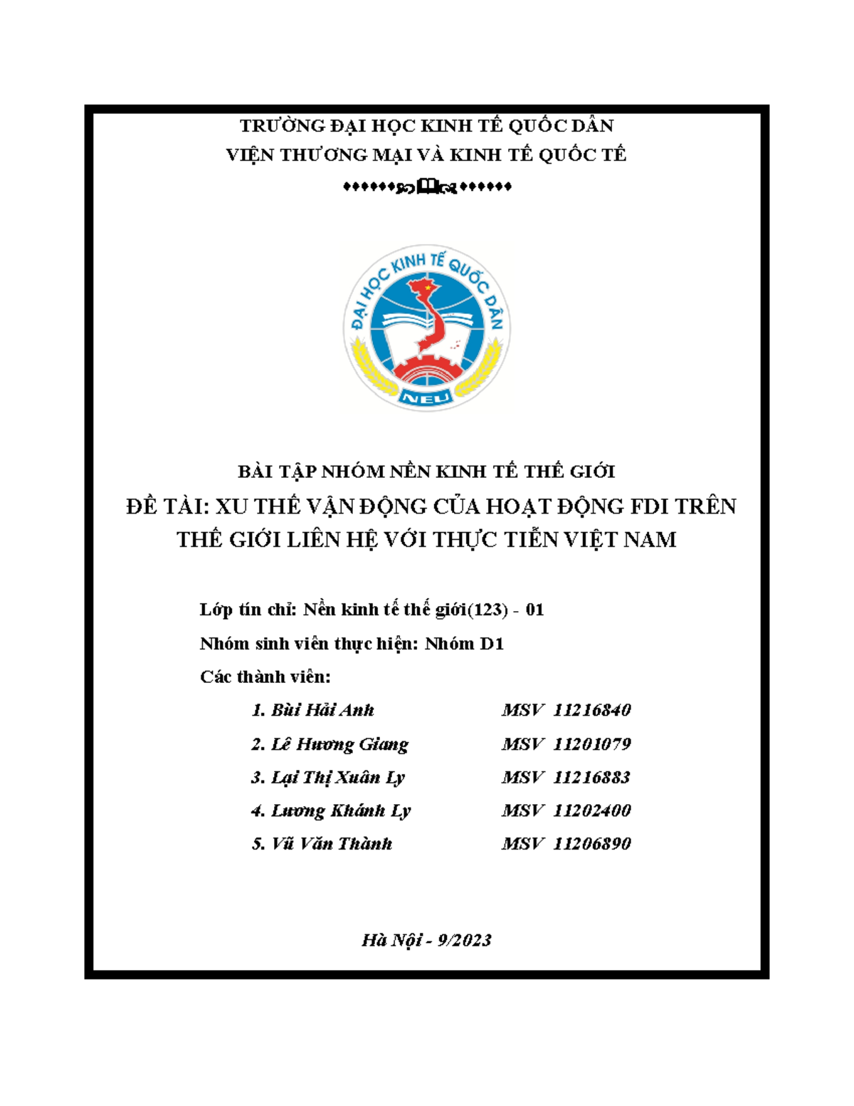 Bài viết Nhóm D1 Nền KTTG 123 01 - TRƯỜNG ĐẠI HỌC KINH TẾ QUỐC DÂN VIỆN ...