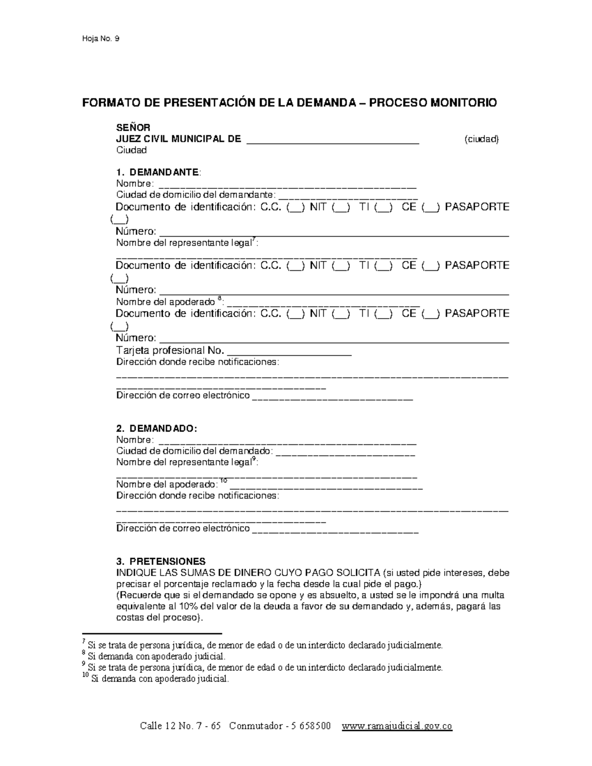Formato 3 - dthyudxt jdbt jb hyjd ty - Hoja No. 9 Calle 12 No. 7 - 65 ...