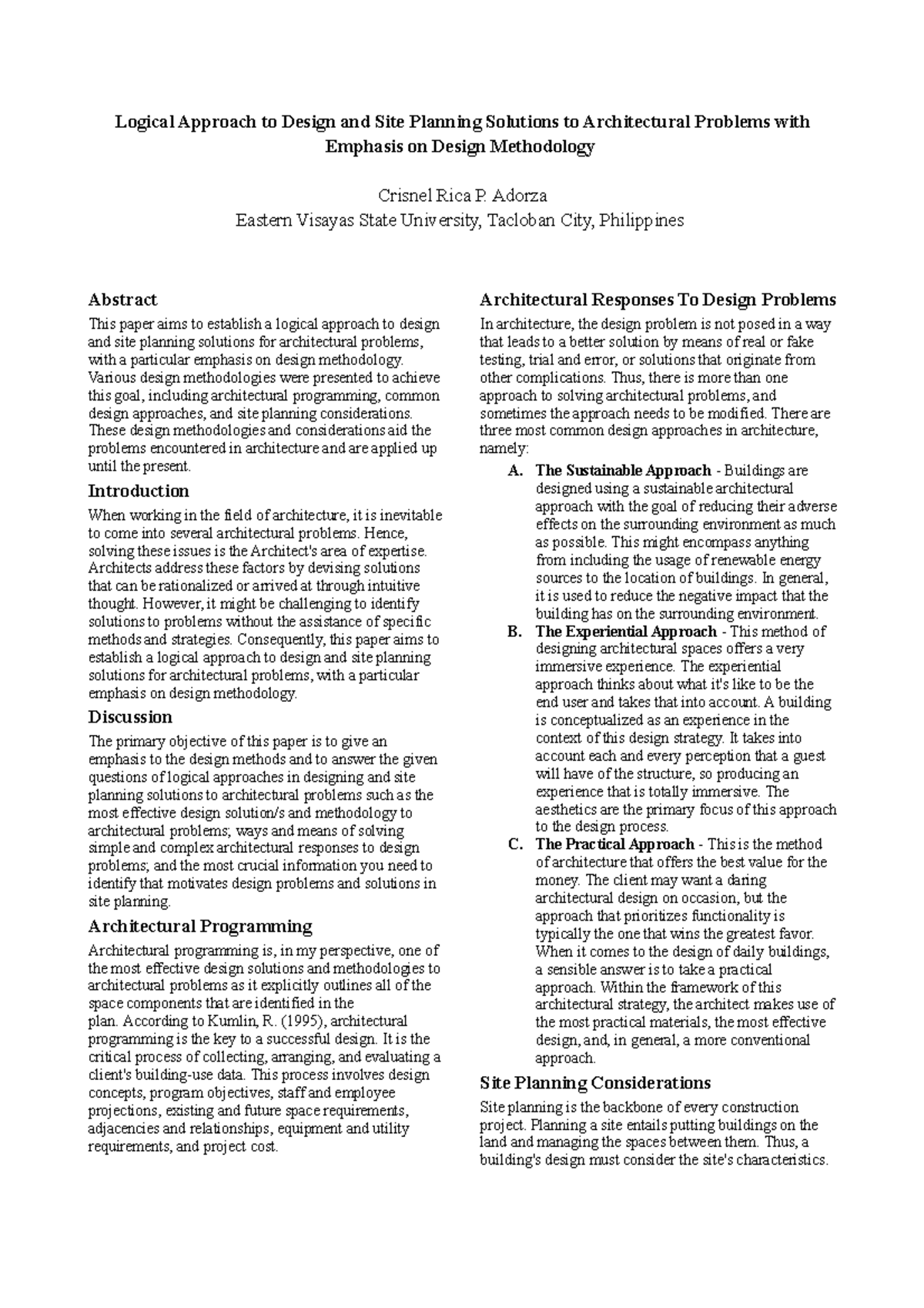 DES 314 Adorza, Crisnel RICA P. Bsarch 3A - Logical Approach to Design ...