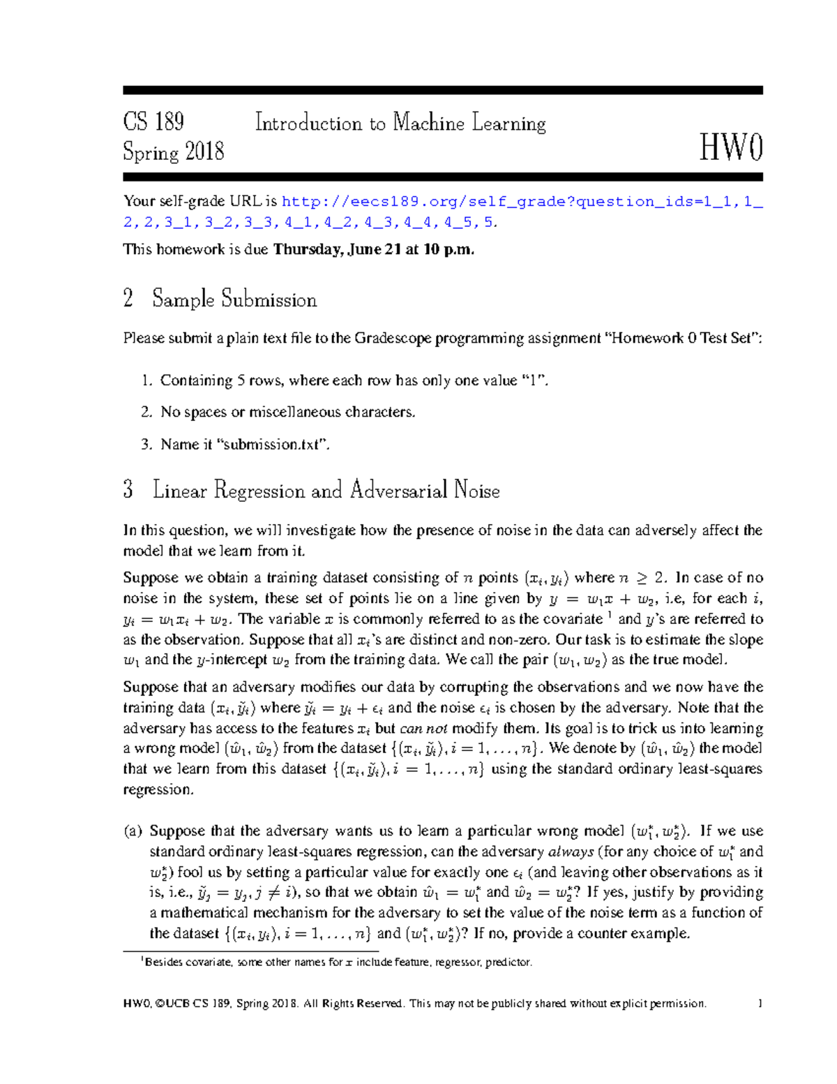 Hw0-sol - hw0 solution. - CS 189 Spring 2018 Introduction to Machine Learning HW0 Your self ...