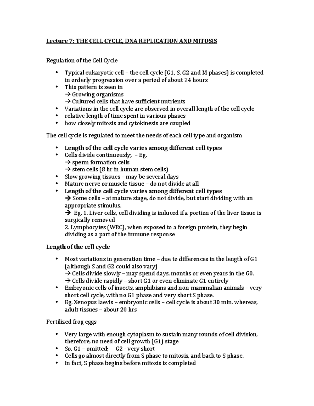 Lecture 7 - Lecture 7: THE CELL CYCLE, DNA REPLICATION AND MITOSIS ...