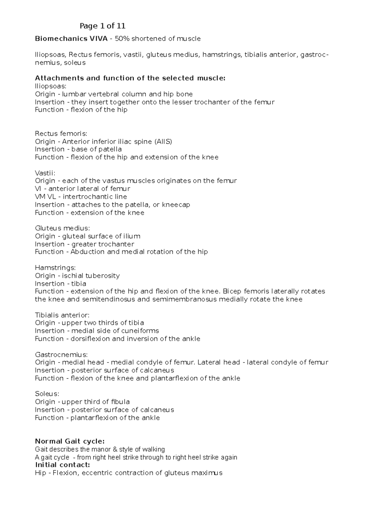 Biomechanics VIVA: Muscle Attachments and Functions - Studocu