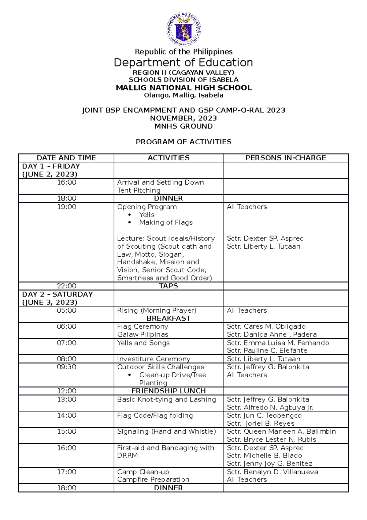 Program-OF- Activities - Republic of the Philippines Department of ...