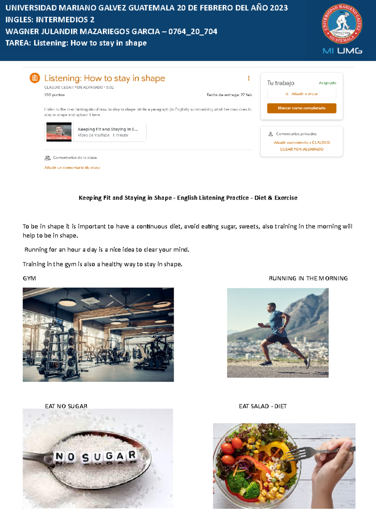 Listening How to stay in shape week 2 - Keeping Fit and Staying in Shape - English Listening ...