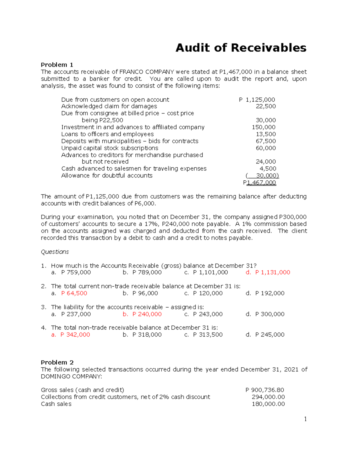 AP02 Audit of Receivables - Studocu