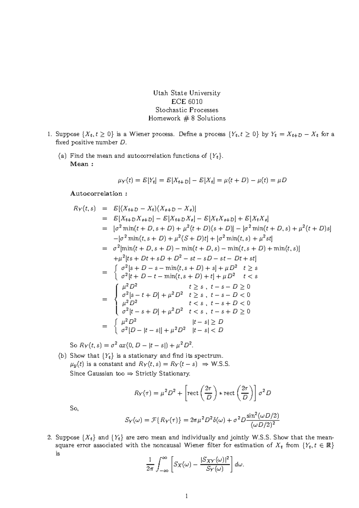 Homework 8 solutions - Spring 2006 - Utah State University ECE 6010 ...