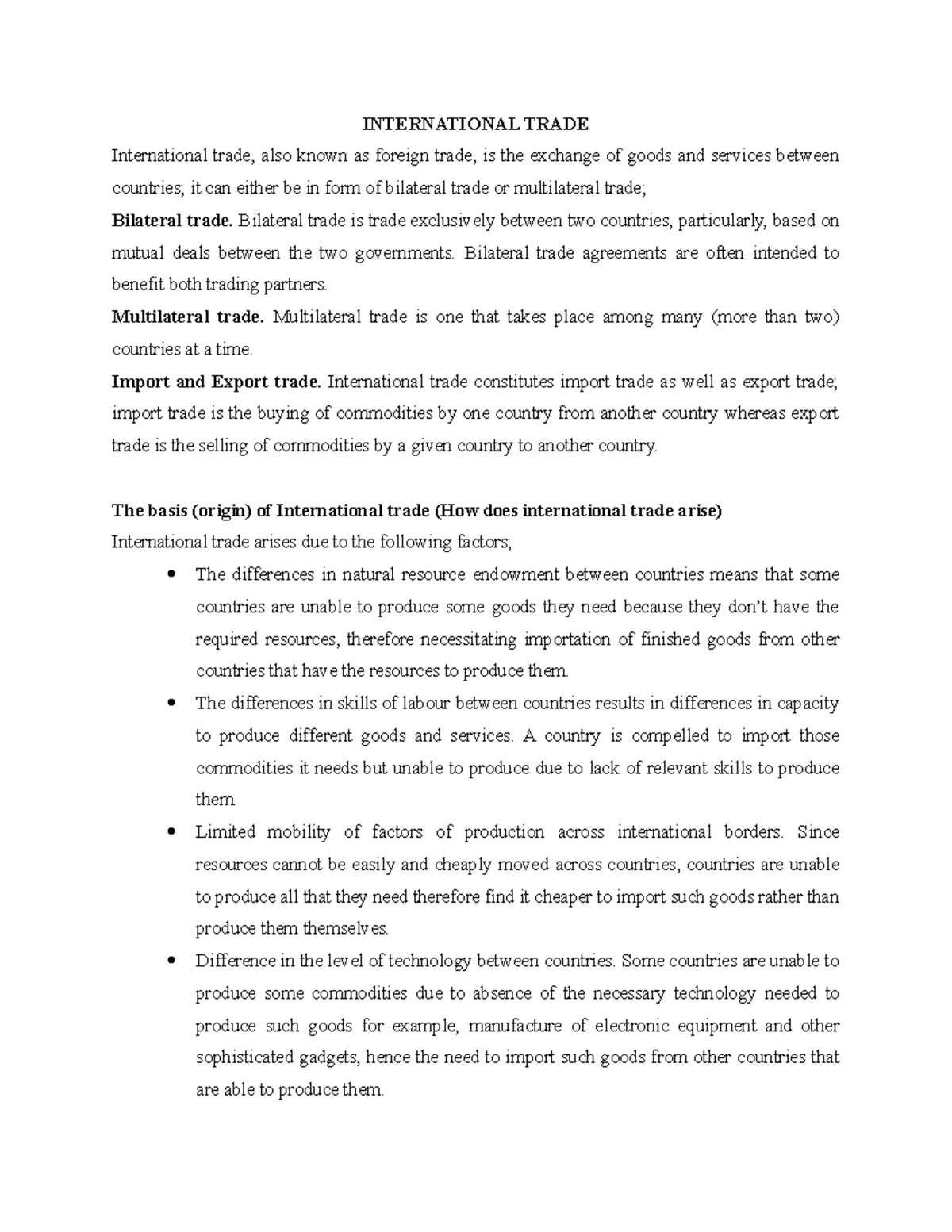 International trade - econ - INTERNATIONAL TRADE International trade ...