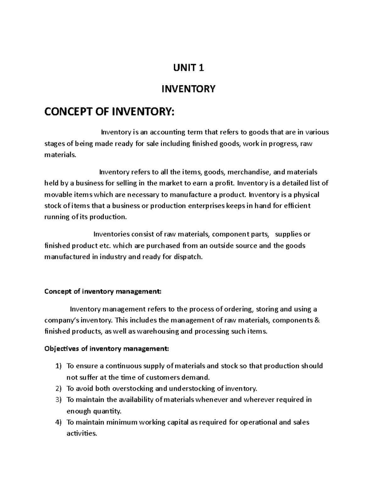 Unit - 1 Inventory notes - Supply Chain And Logistics Management - MU ...
