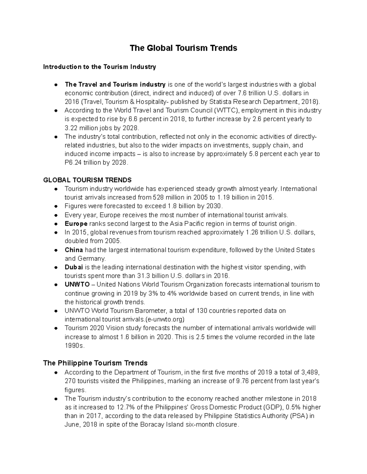 Tour Guiding TORG211 - The Global Tourism Trends Introduction to the ...