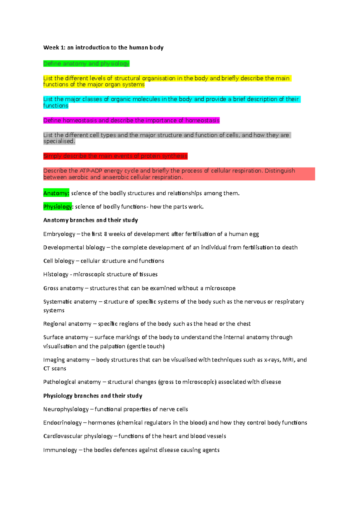 Week 1 reading - introduction to the human body - HLT1LHS - LaTrobe ...