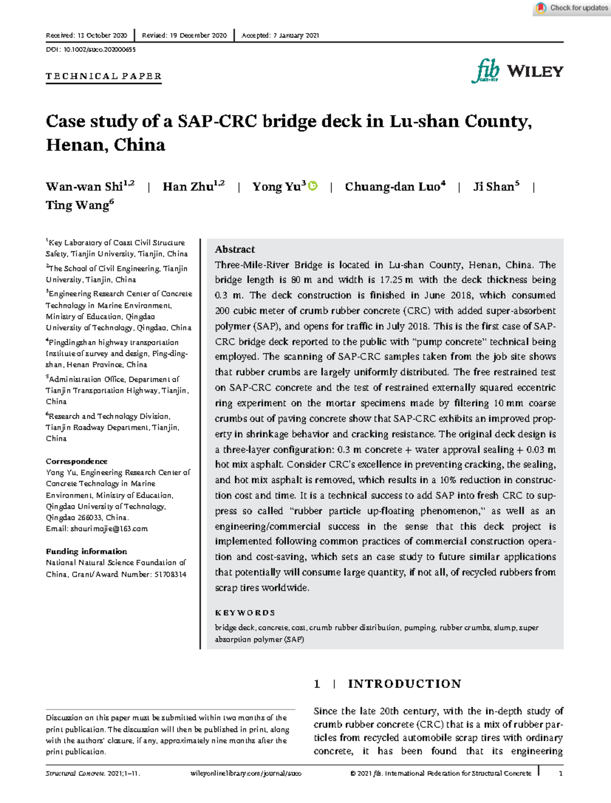 Case study of a SAP-CRC brigde deck - Email: shourimojie@163 Funding ...