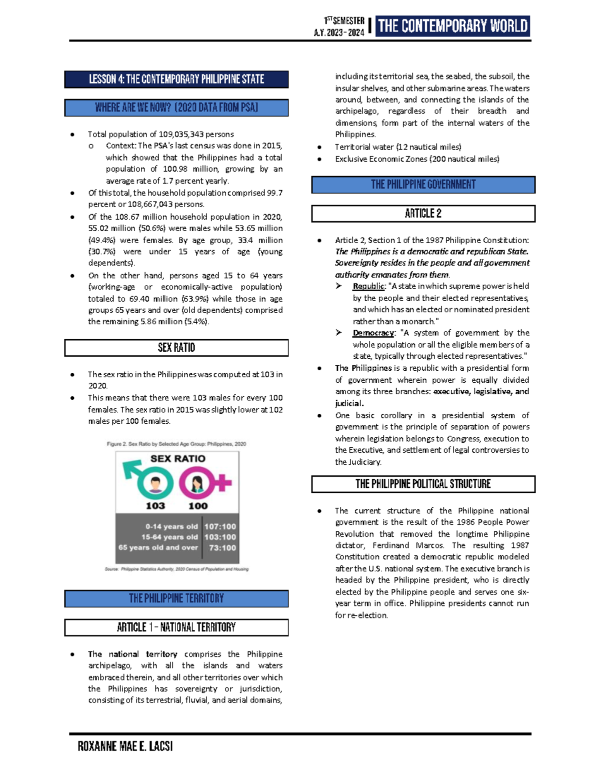 Contemp- Finals- Reviewer - Total population of 109,035,343 persons o Context: The PSA's last ...