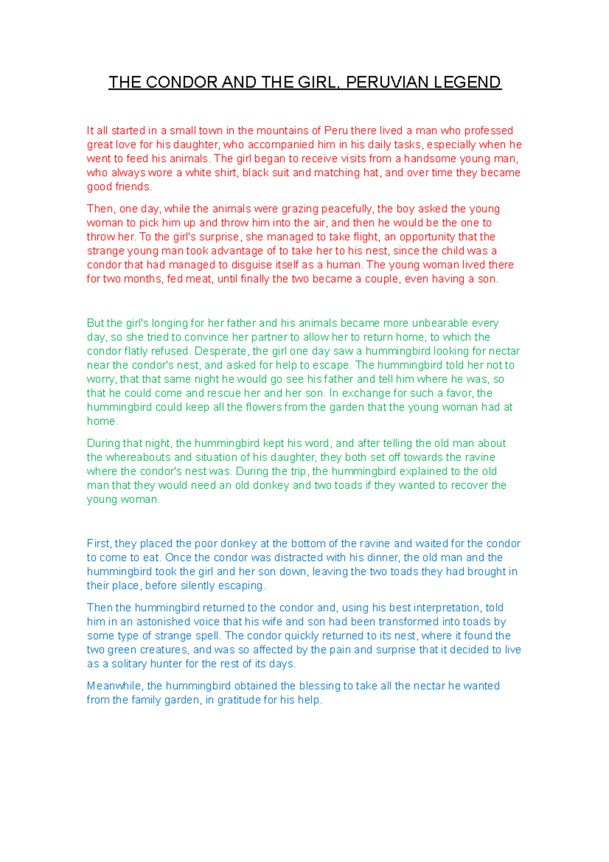 THE Condor AND THE GIRL - Práctica - THE CONDOR AND THE GIRL, PERUVIAN ...