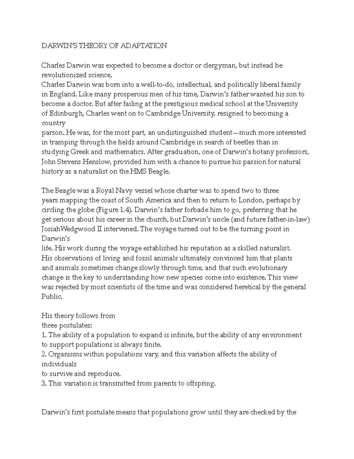 Darwin’S Theory OF Adaptation - DARWIN’S THEORY OF ADAPTATION Charles ...