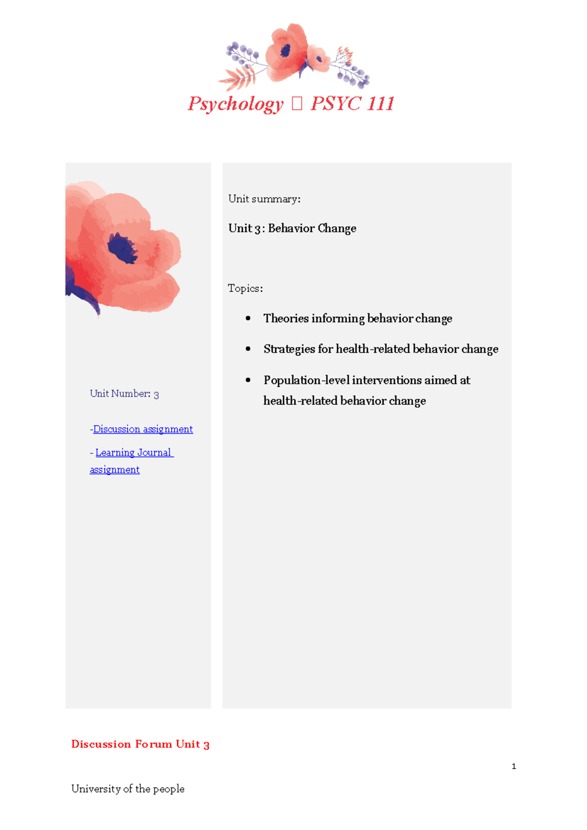 Psychology PSYC 111 unit 3 - Psychology ⸎ PSYC 111 Unit summary: Unit 3 ...