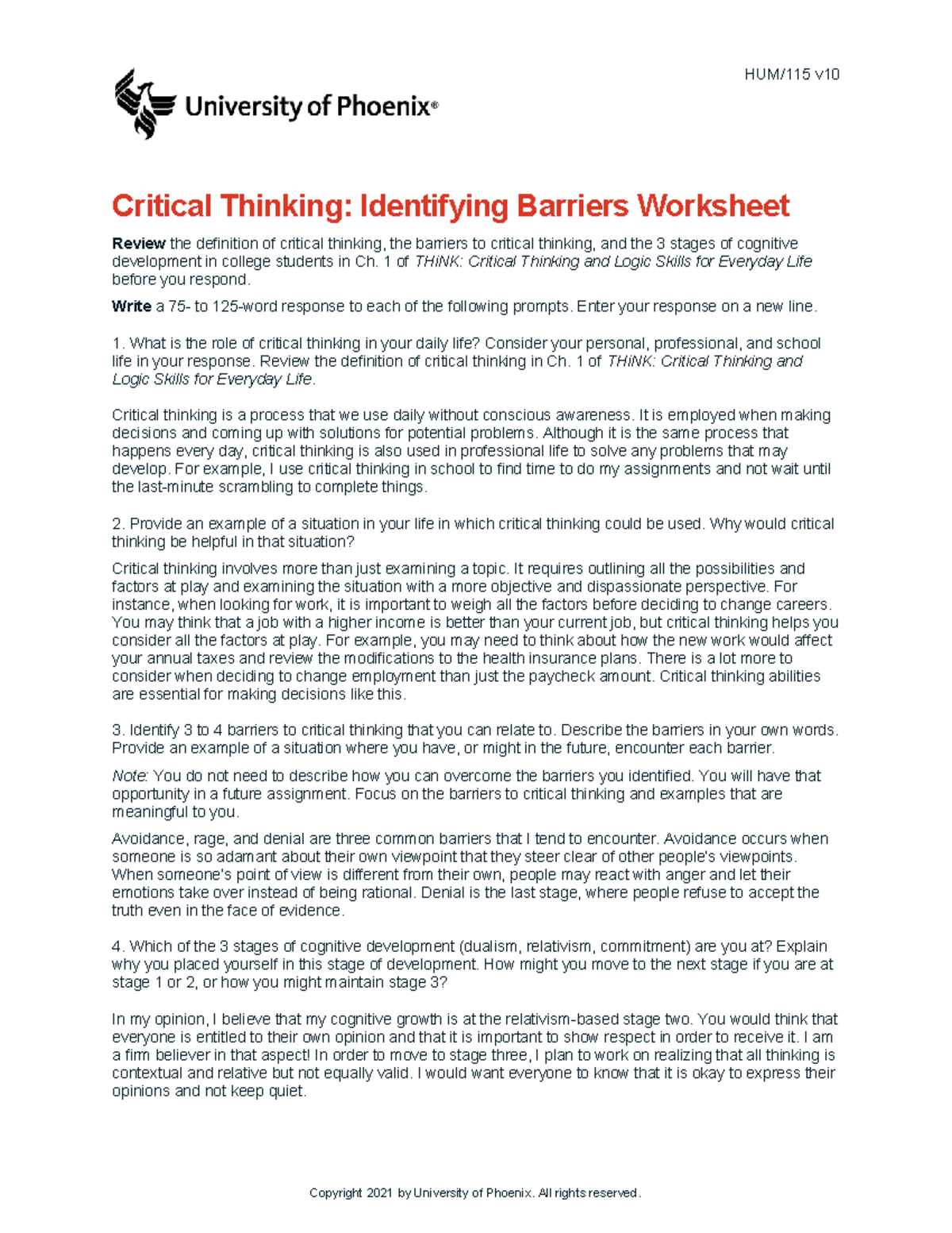 1 hum115 v10 wk1 critical thinking identifying barriers worksheet - HUM ...