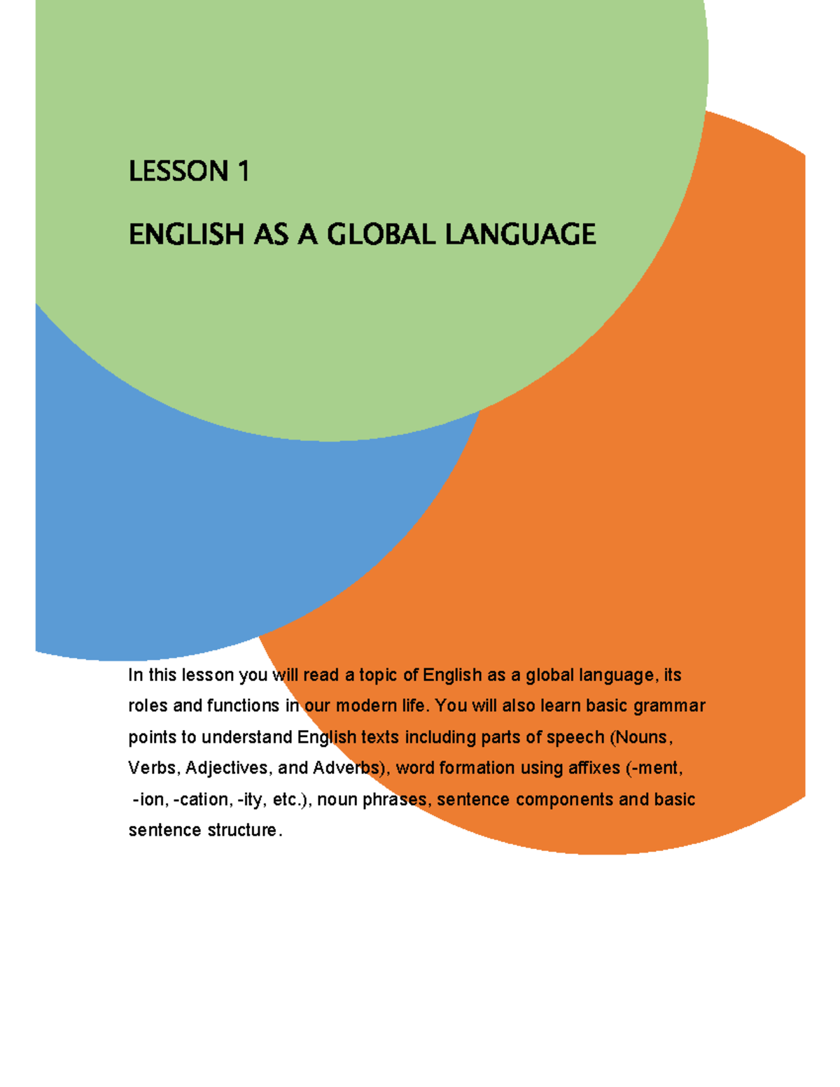 Unit 1 - Unit 1 - In this lesson you will read a topic of English as a ...