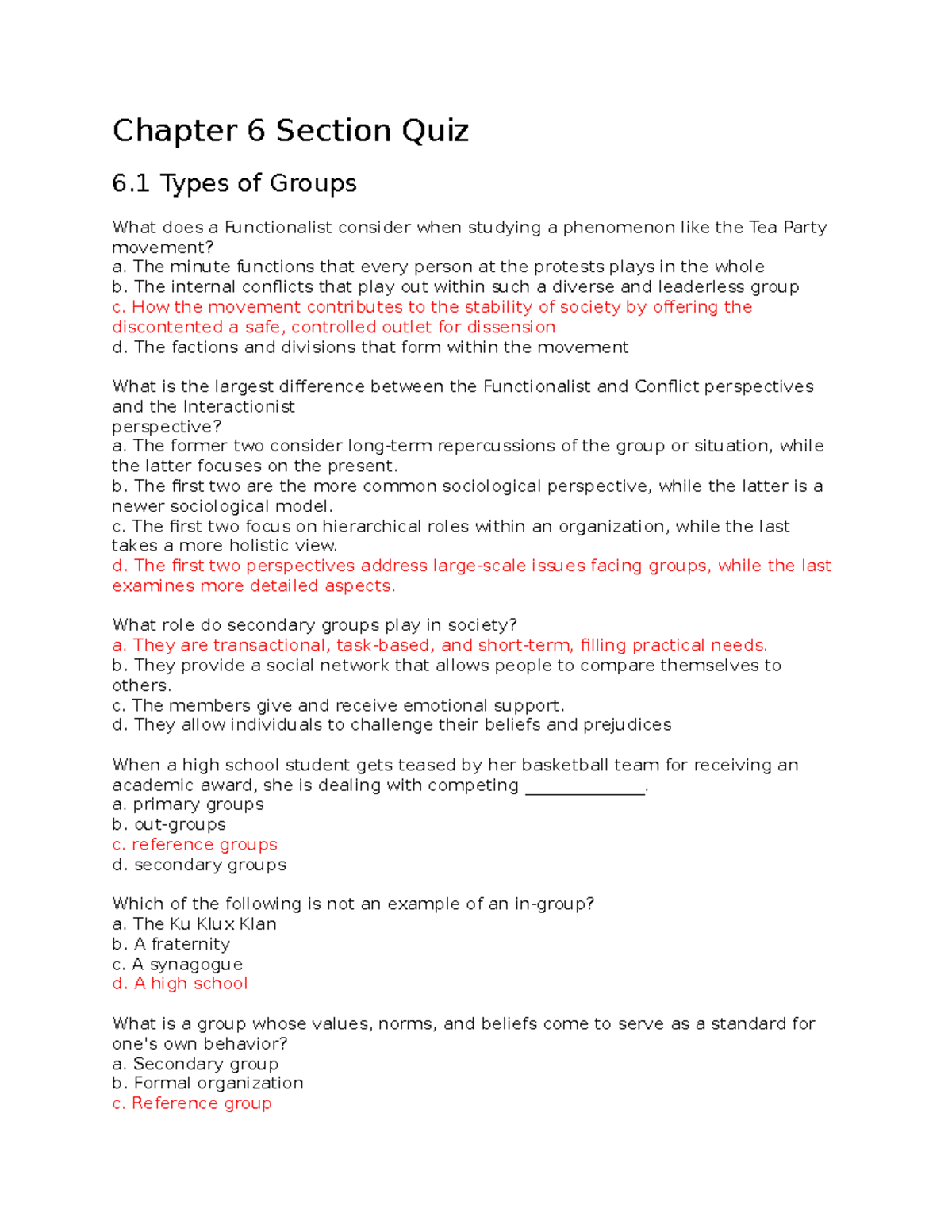 Chapter 6 Section Quiz - Chapter 6 Section Quiz 6 Types of Groups What ...