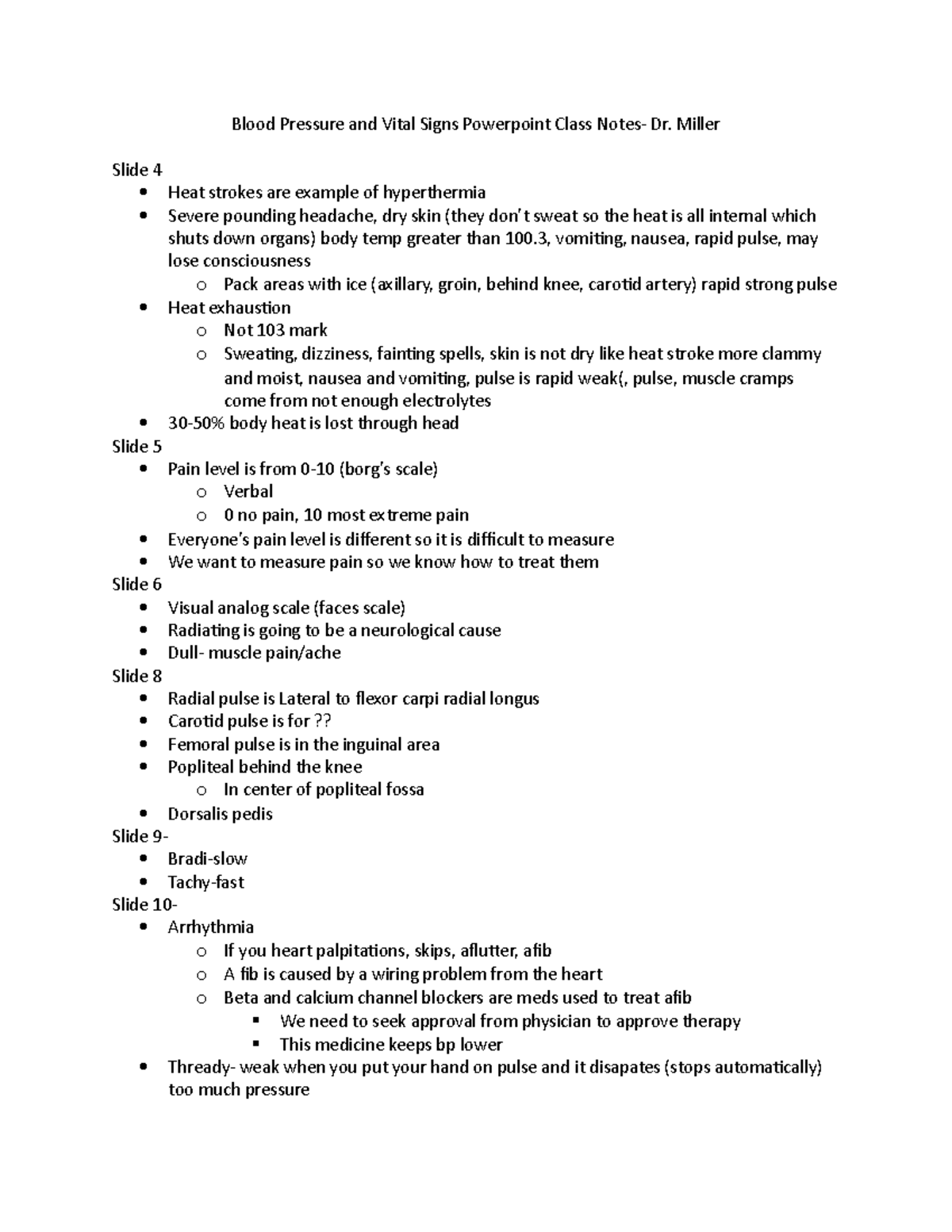 Blood Pressure and Vital Signs Powerpoint Class Notes - Miller Slide 4 ...