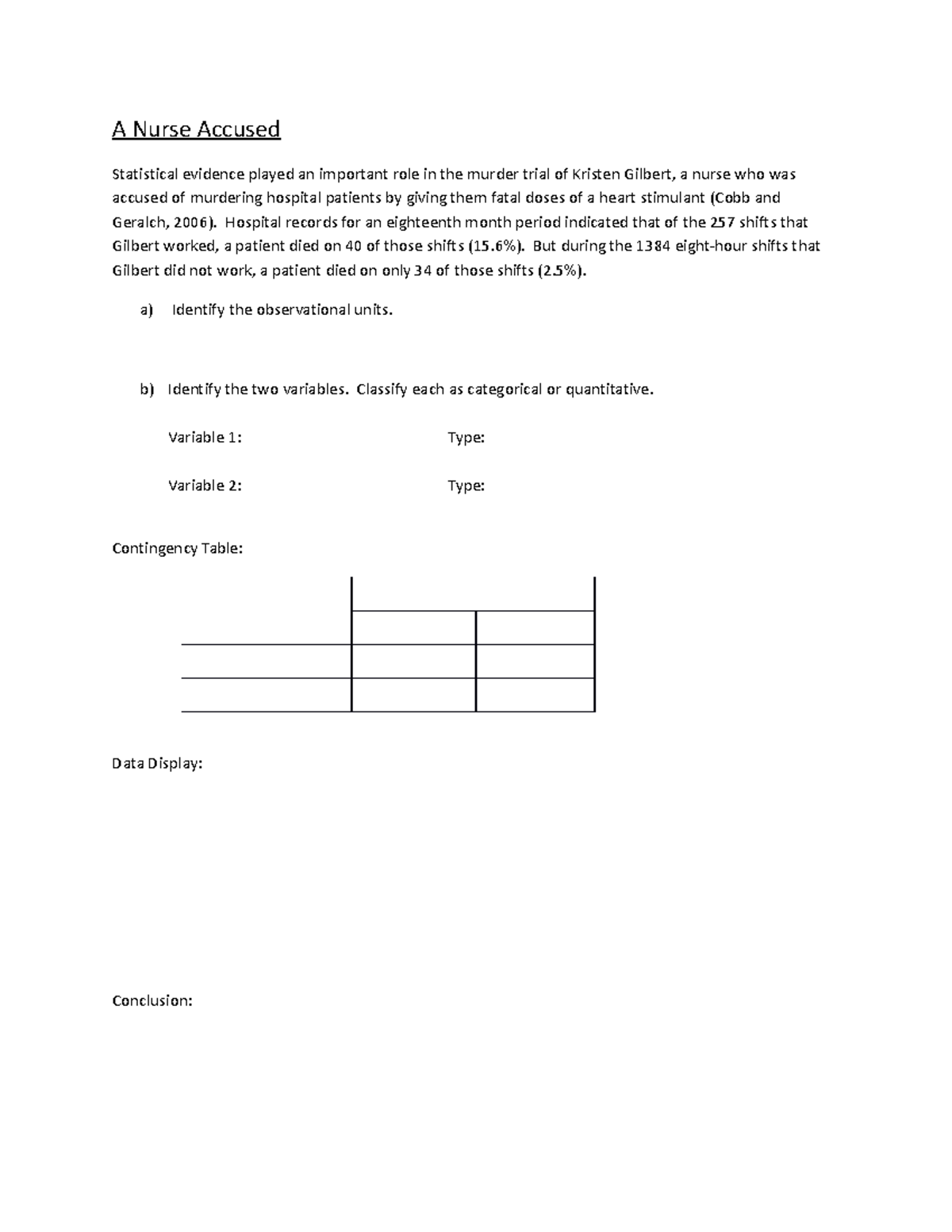 A Nurse Accused - Example - A Nurse Accused Statistical evidence played ...
