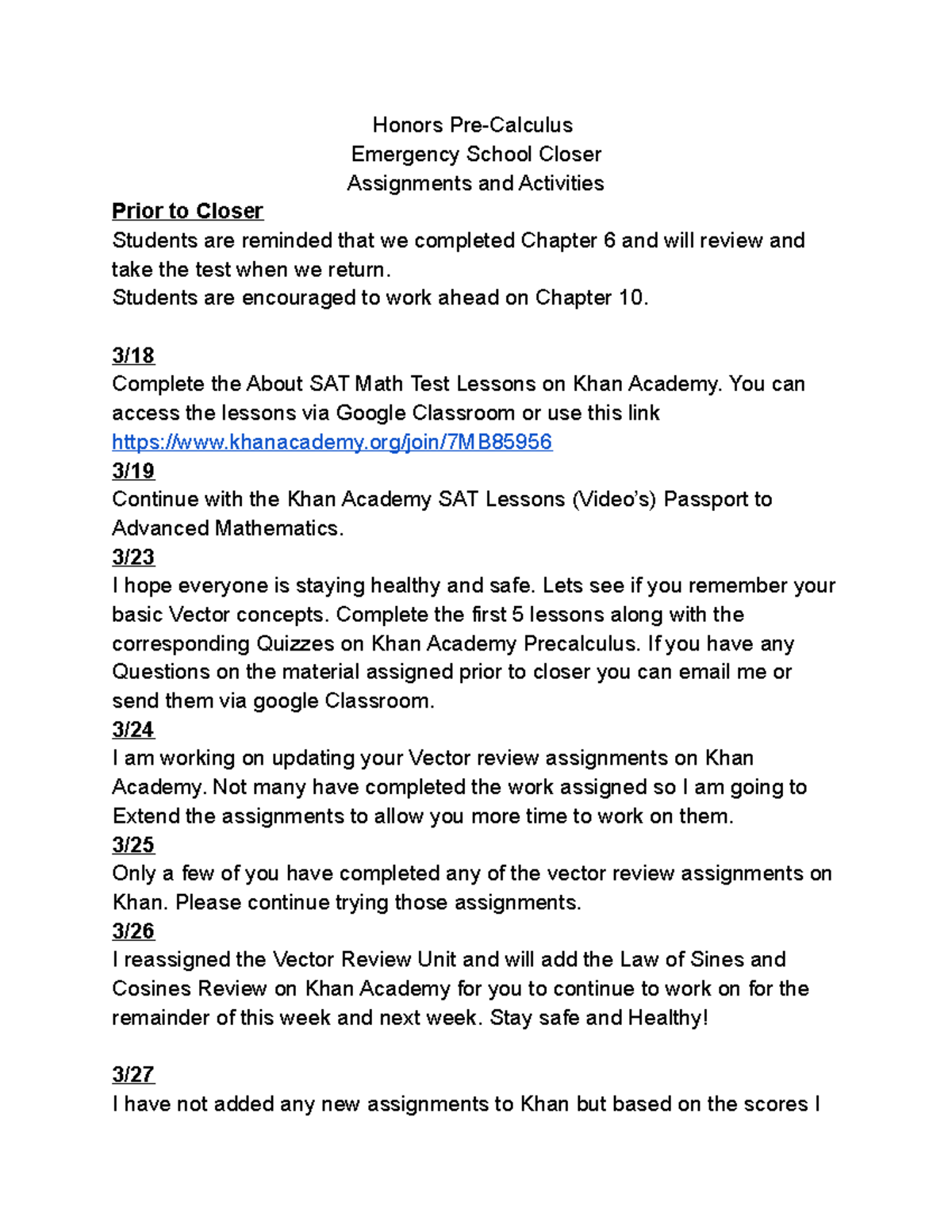 Honors Pre-Calculus - notes - Honors Pre-Calculus Emergency School ...