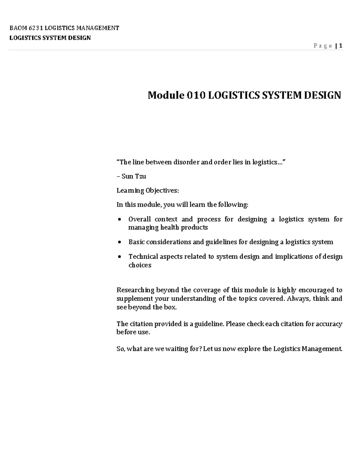 Module 10- Logistics System Design - LOGISTICS SYSTEM DESIGN P a g e ...