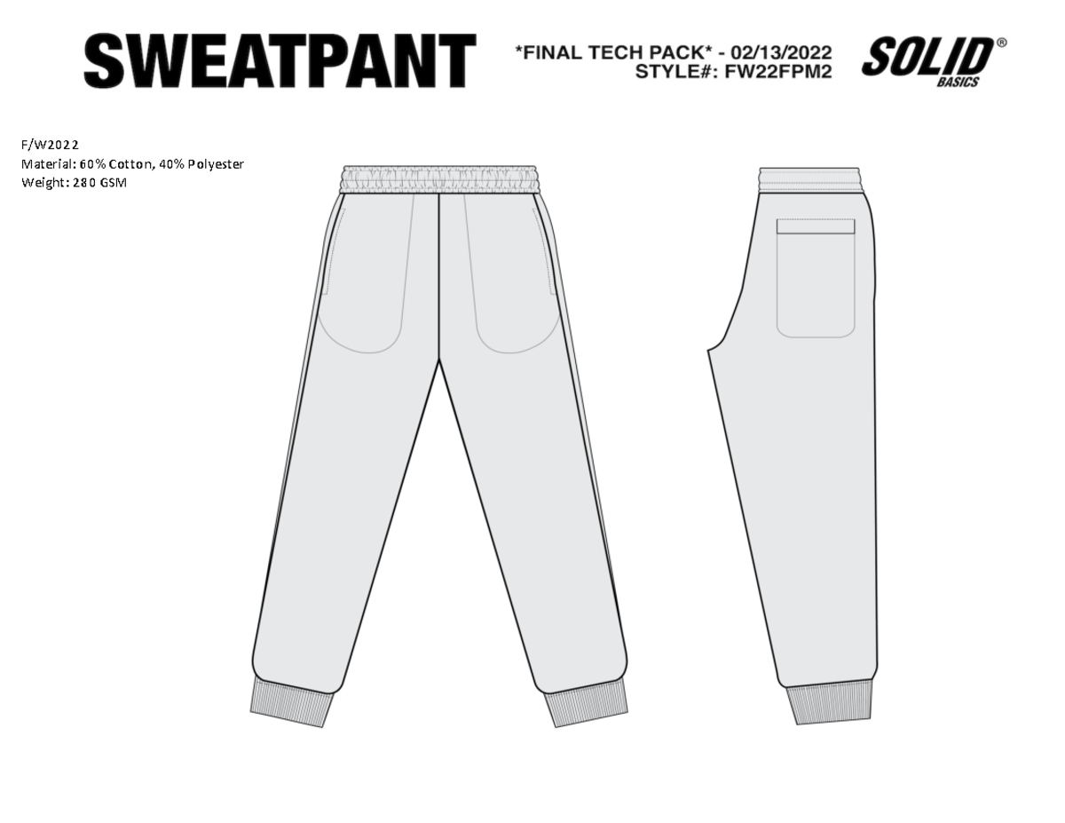 Sweatpant Tech Pack Final - F/W Material: 60% Cotton, 40% Polyester ...