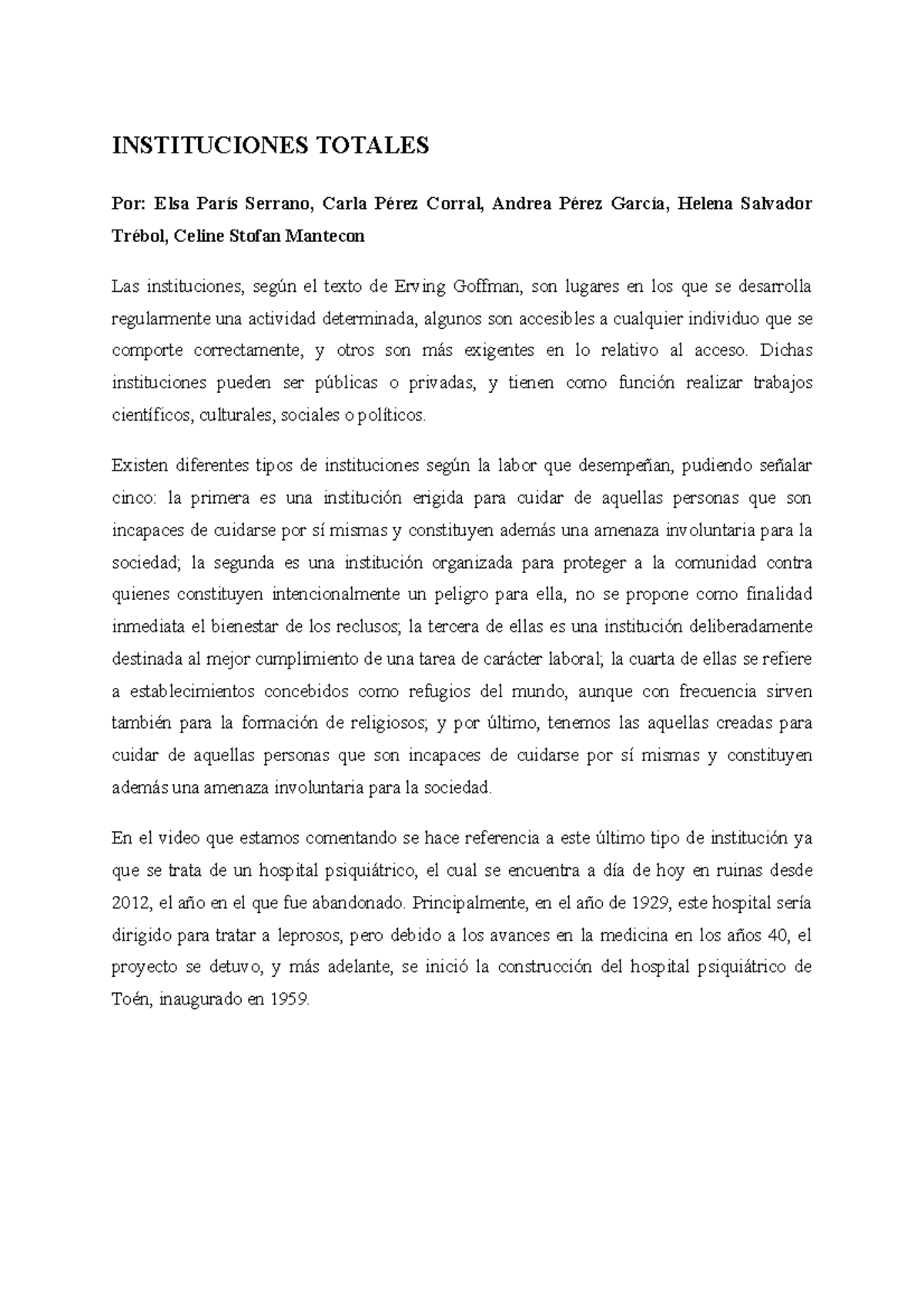 Instituciones Totales - INSTITUCIONES TOTALES Por: Elsa París Serrano ...