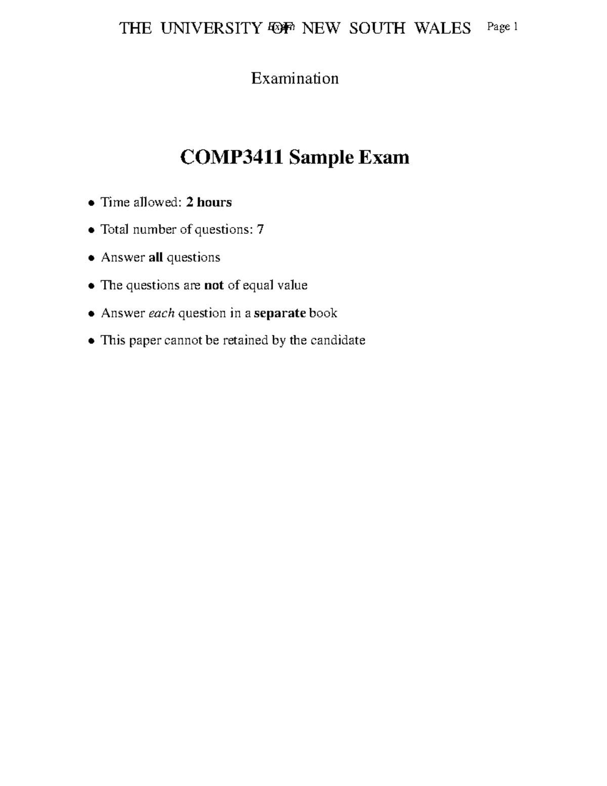 Sample/practice exam, questions - THE UNIVERSITY OF NEW SOUTH WALESExam ...