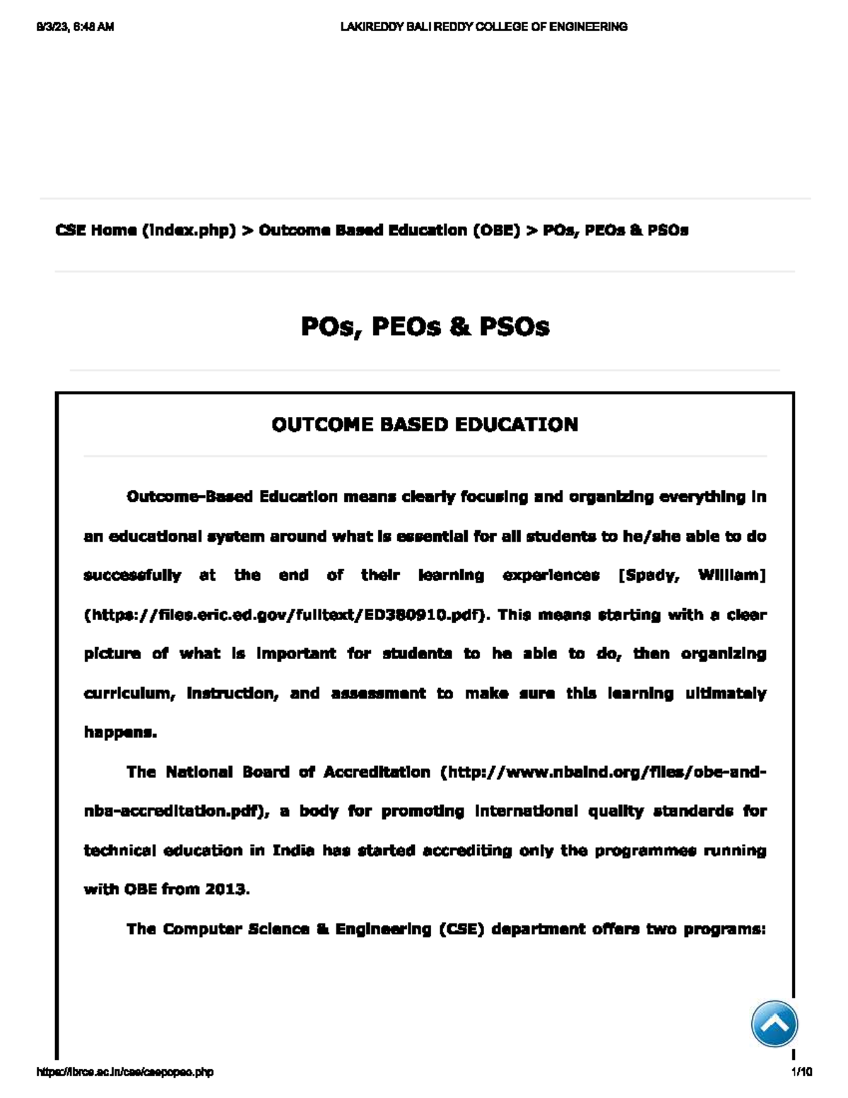 PO,PEO,PSO computer science - Computer Science and Engineering - Studocu