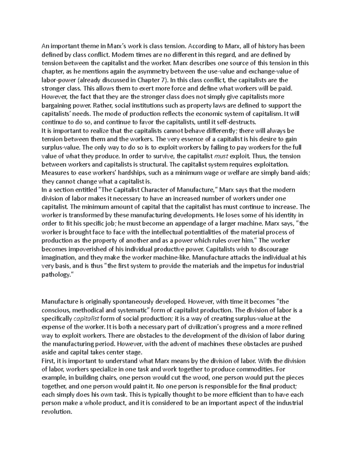 Philosophy 252 - Lecture Notes - An important theme in Marx's work is ...