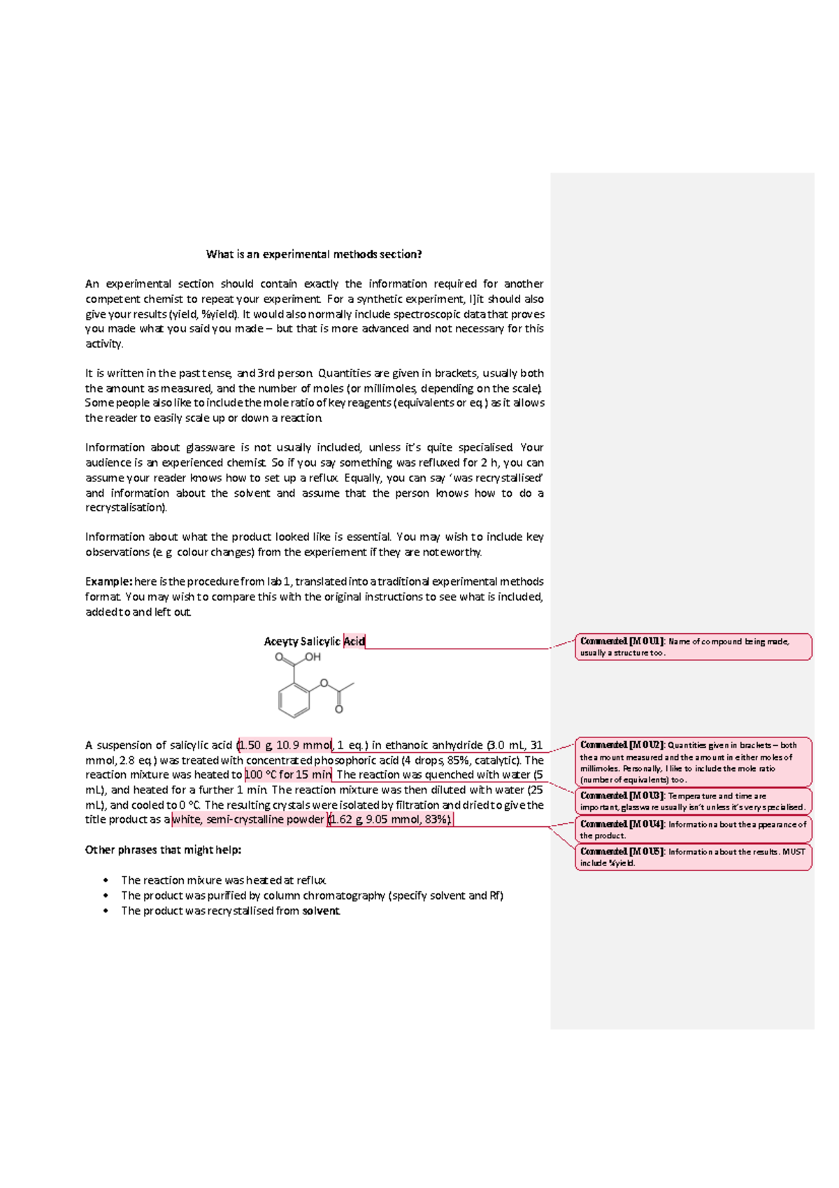 CHEM110 Exemplar Lab 3-1 - What is an experimental methods section? An ...