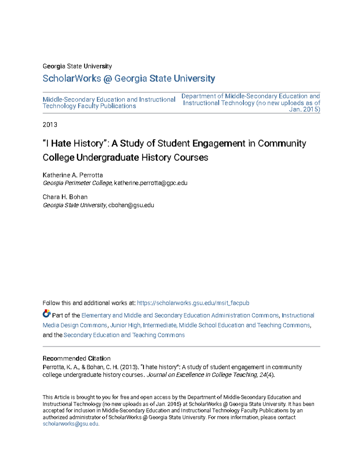 I Hate History A Study of Student Engagement in Community Coll - Asian ...