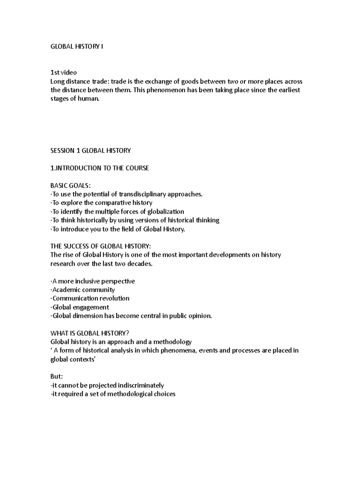 Global History I - Notes - GLOBAL HISTORY I 1st video Long distance ...