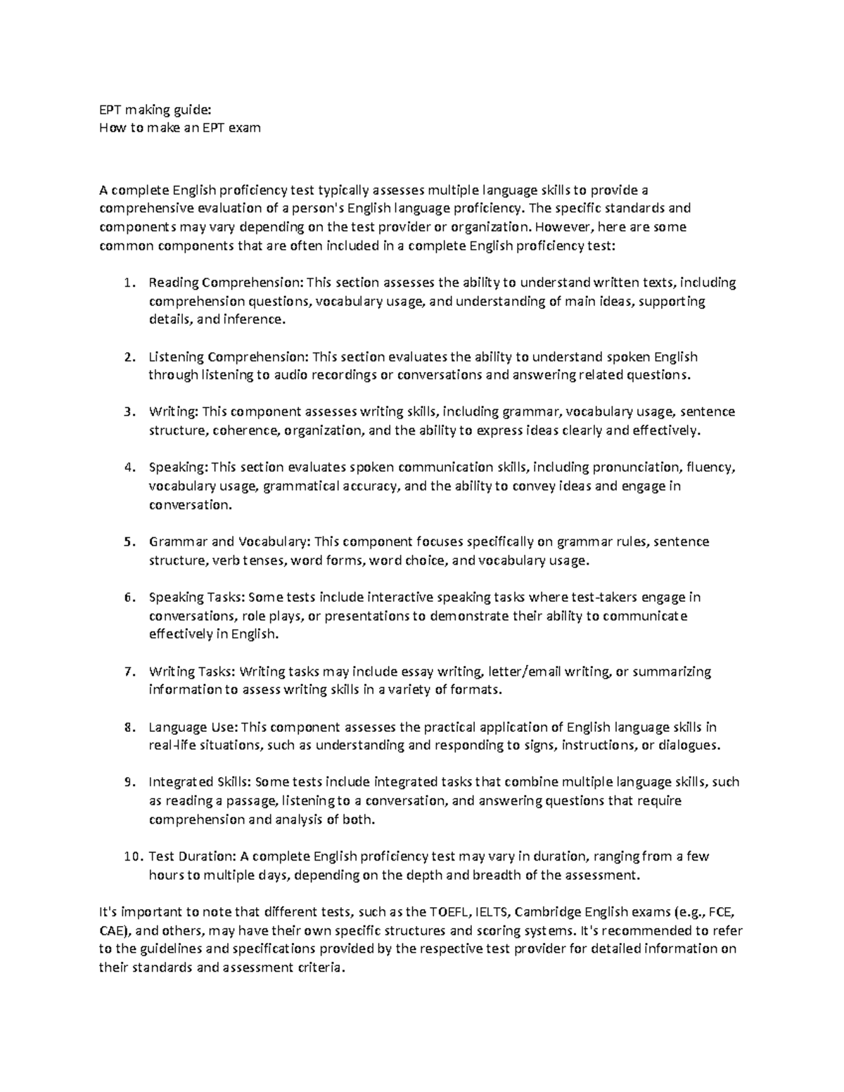 English proficiency guide - EPT making guide: How to make an EPT exam A ...