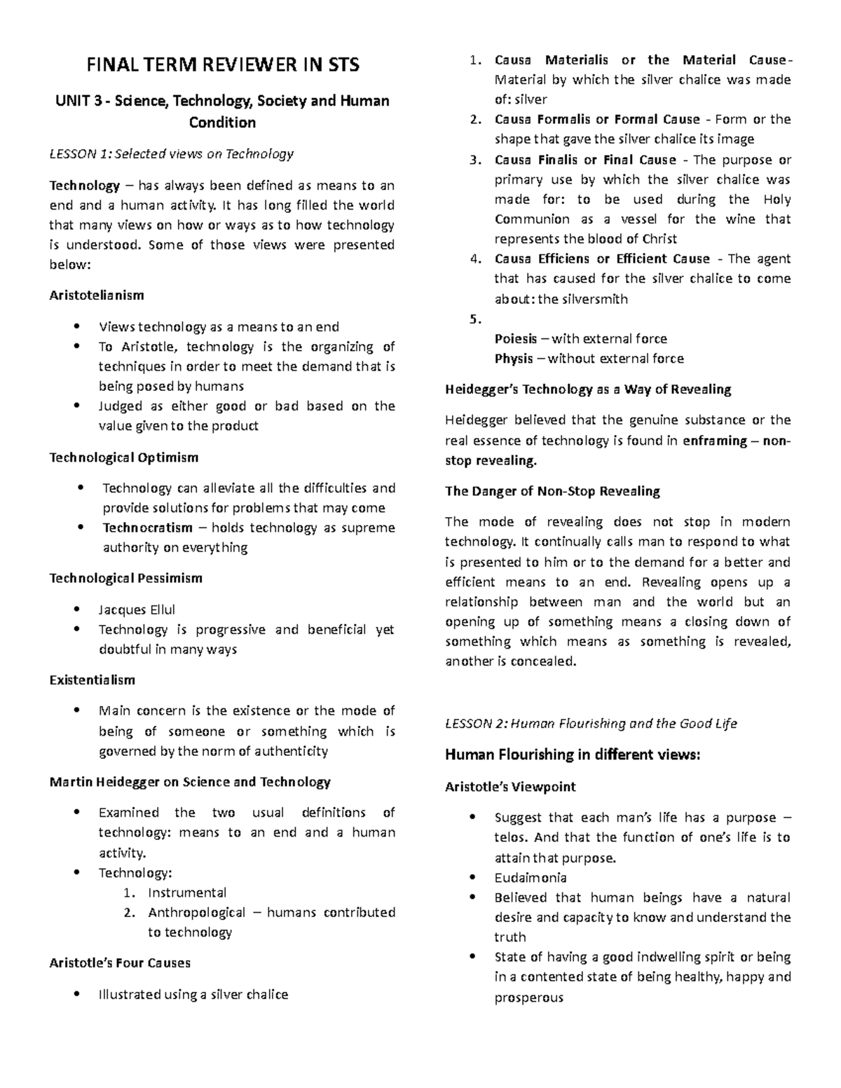 Final TERM Reviewer IN STS - FINAL TERM REVIEWER IN STS UNIT 3 - Science, Technology, Society ...