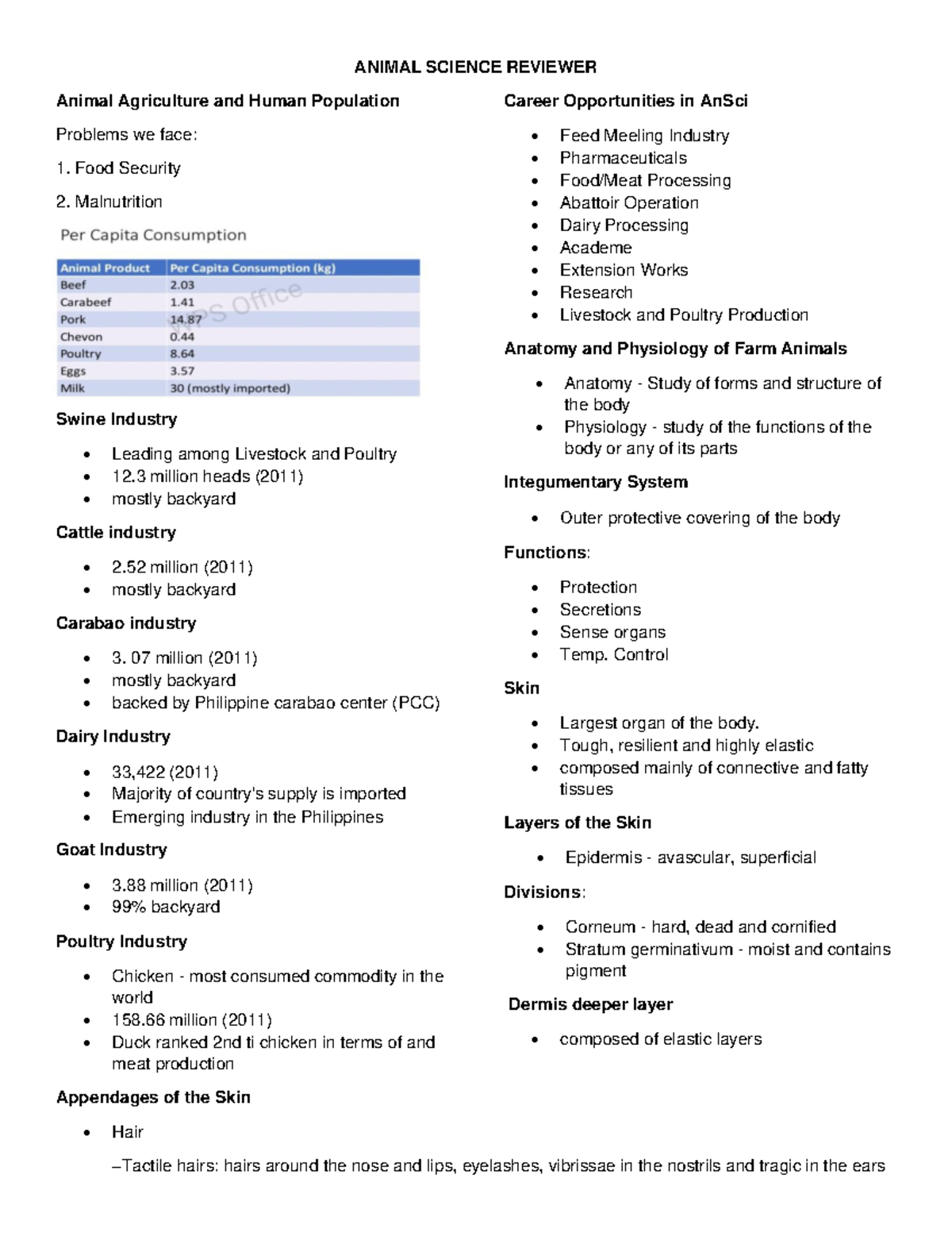 Animal Science Prelim - ANIMAL SCIENCE REVIEWER Animal Agriculture and ...