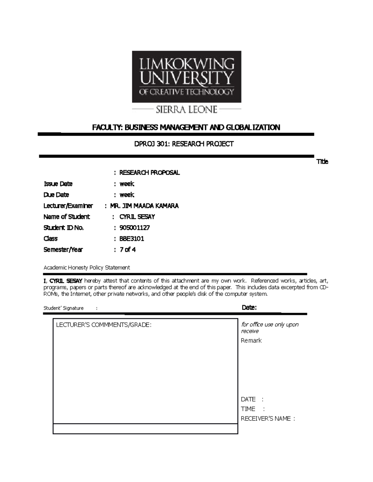 Limkokwing University Assignment Cover Page - FACULTY: BUSINESS MANAGEMENT AND GLOBALIZATION ...