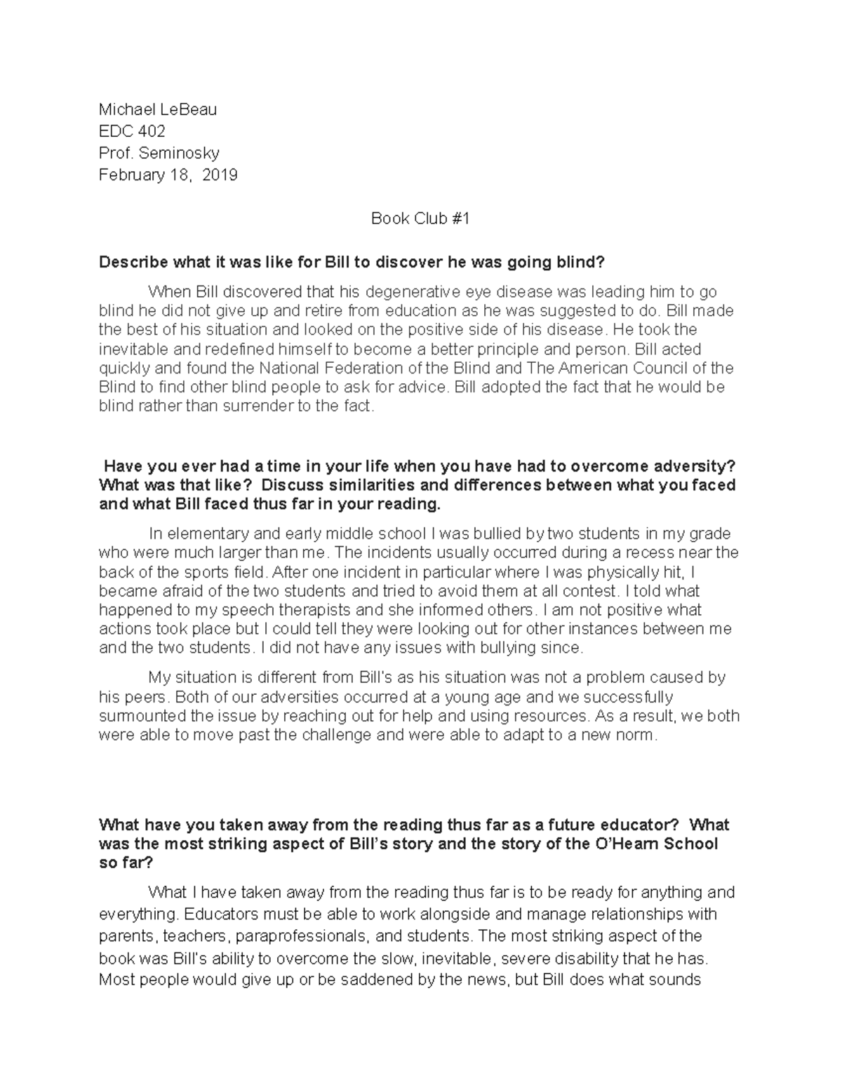 Book Club 1 - Questions and answers to the first book club assignment ...