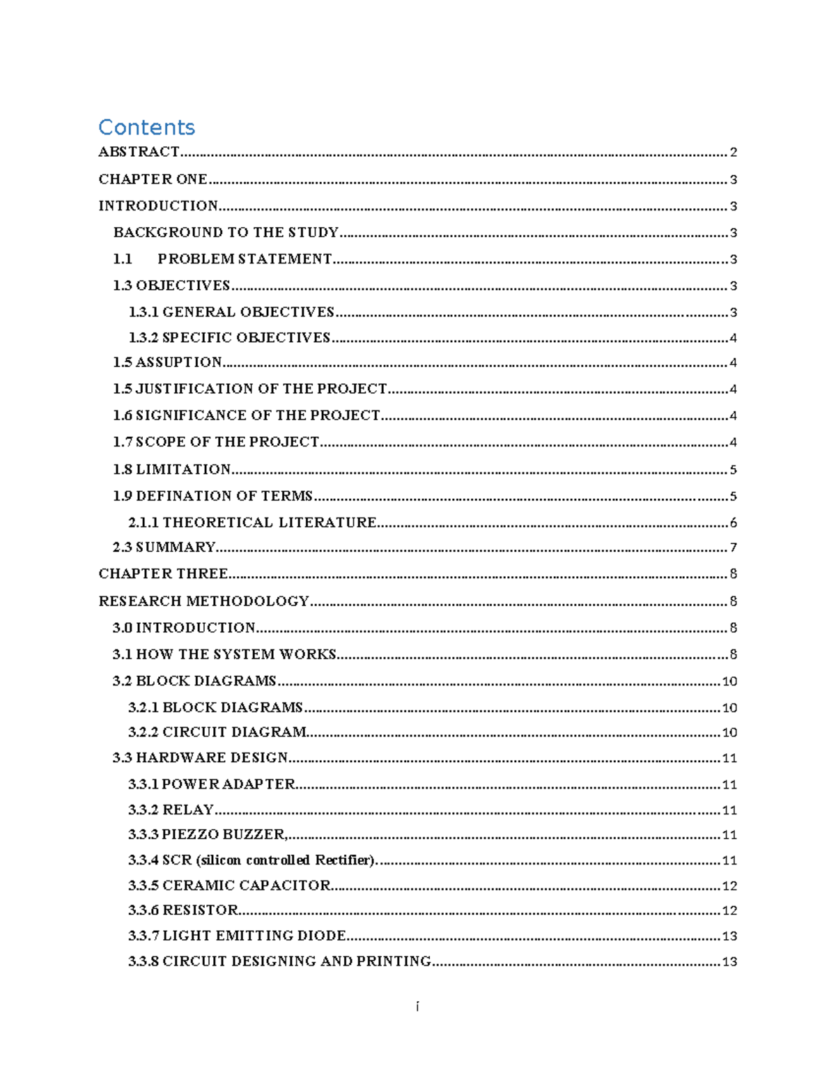 Project - Contents - Studocu