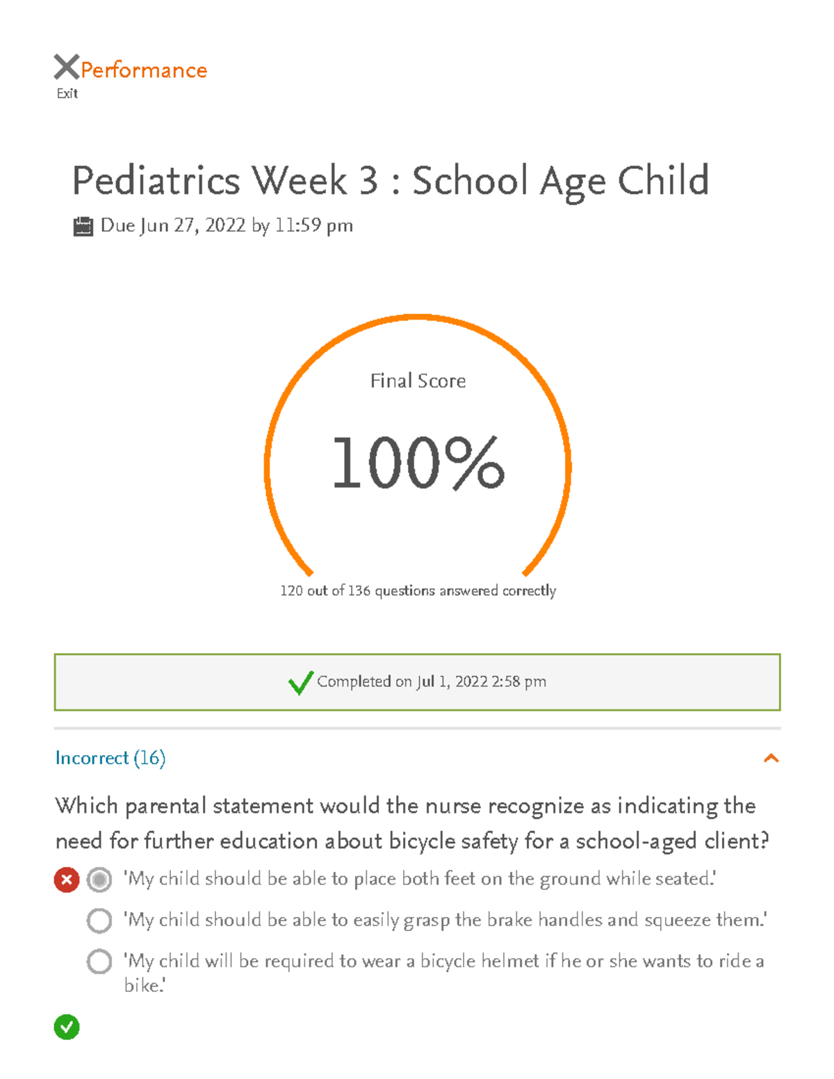 Pediatrics Week 3 - School Age Child - Exit Performance Pediatrics Week ...