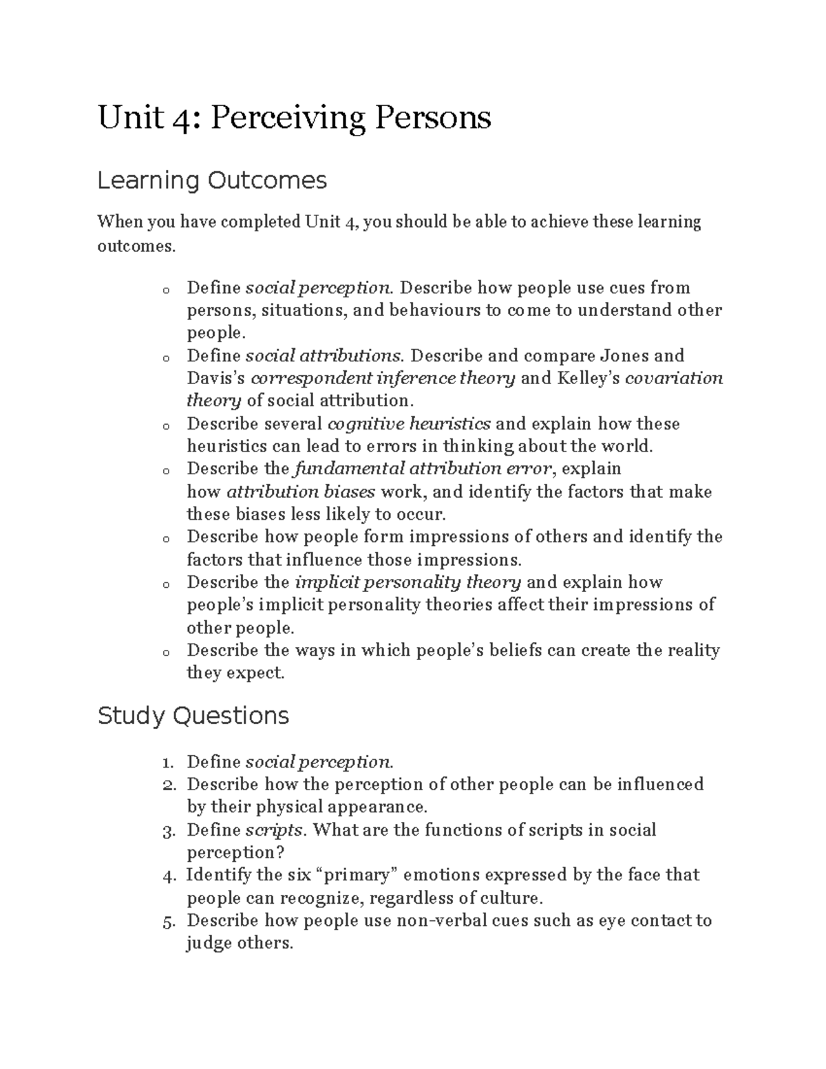 CH 4-6 Study Guide - Unit 4: Perceiving Persons Learning Outcomes When ...