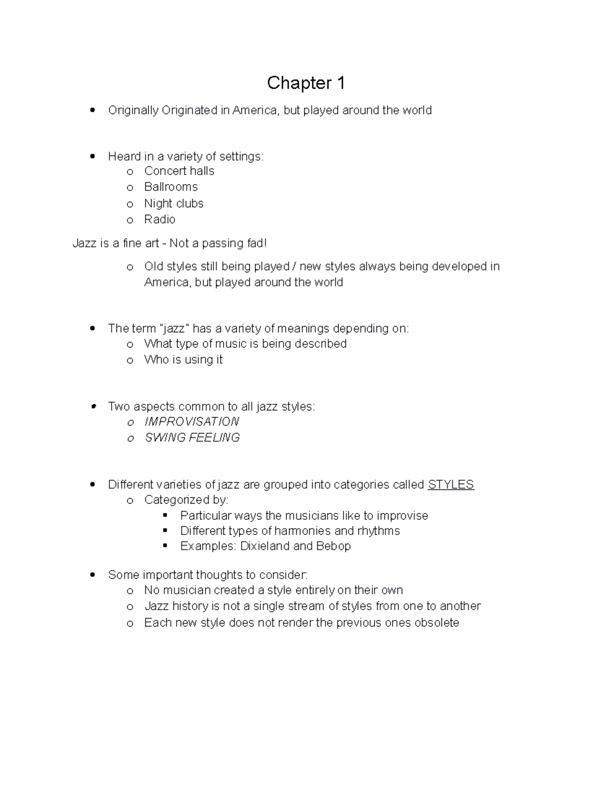 Introduction to Jazz Notes - Chapter 1 Originally Originated in America ...