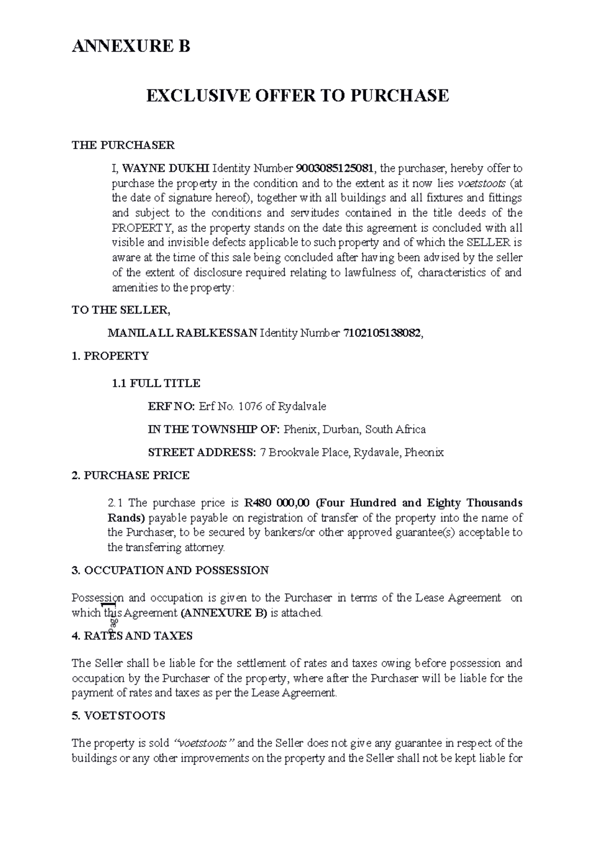 Exclusive Offfer To Purchase ( Annexure B) - Page 1 EXCLUSIVE OFFER TO ...