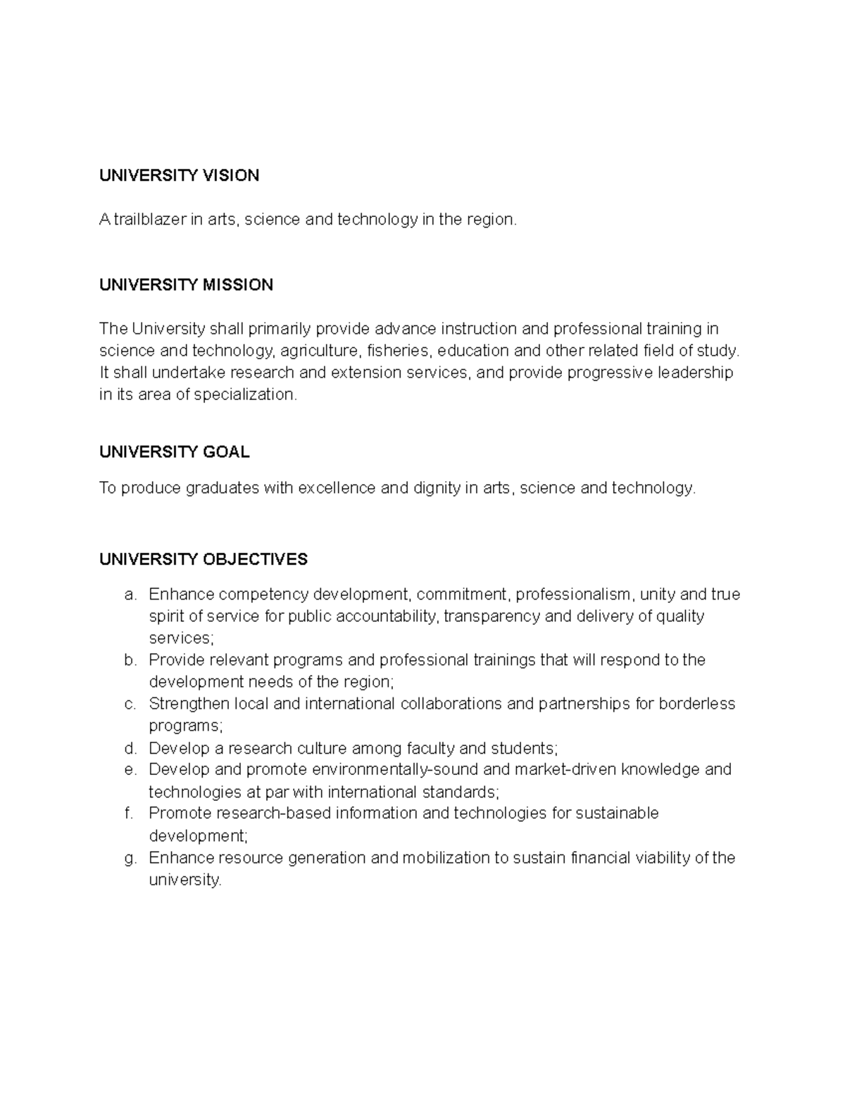 Course Outline IN GE 702 - UNIVERSITY VISION A trailblazer in arts ...