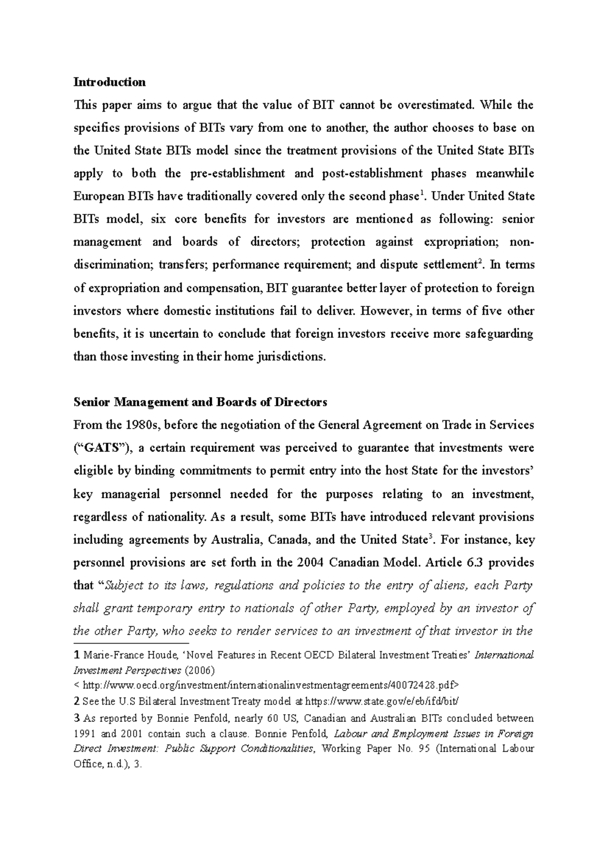 Business Law - BIT agreements - Introduction This paper aims to argue ...