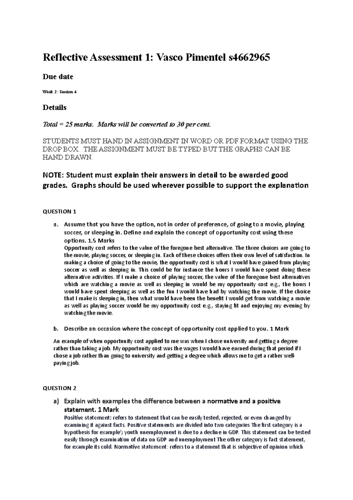 Reflective Assesment - Marks will be converted to 30 per cent. STUDENTS ...