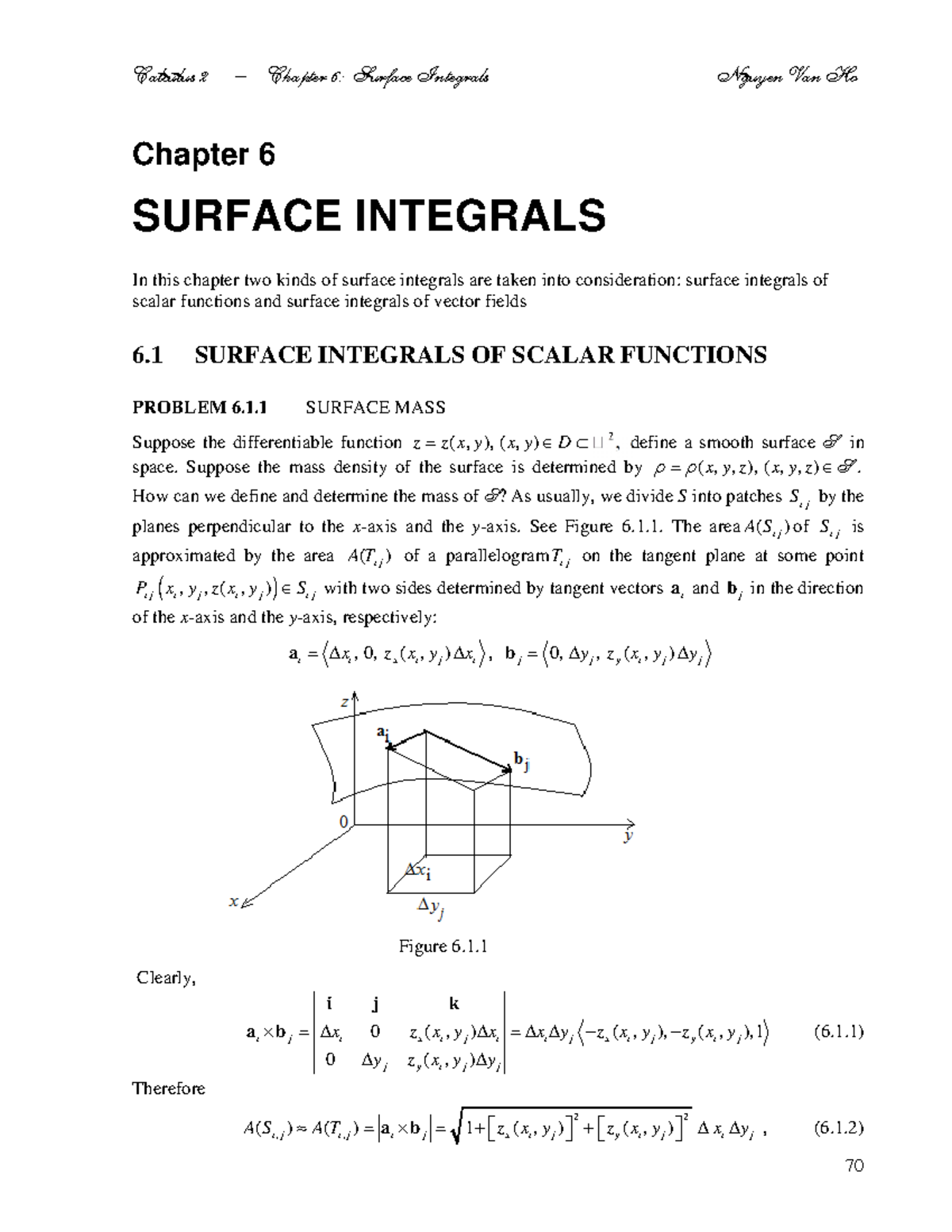 Cheban-Calculus 2 - Ch 6 - Surface Integrals - DR. Nguyen Van Ho - Chapter 6 SURFACE INTEGRALS ...