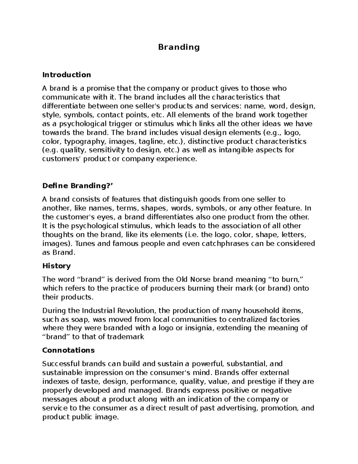 Branding - Principle of Marketing - Branding Introduction A brand is a ...